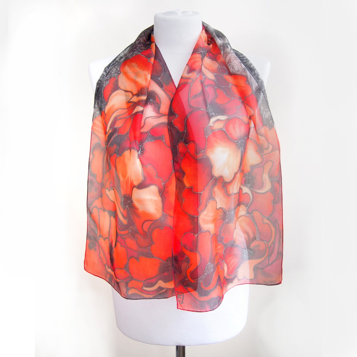 Red Poppies Silk Scarf Hand Painted Scarves Vivid Red Poppy - Etsy