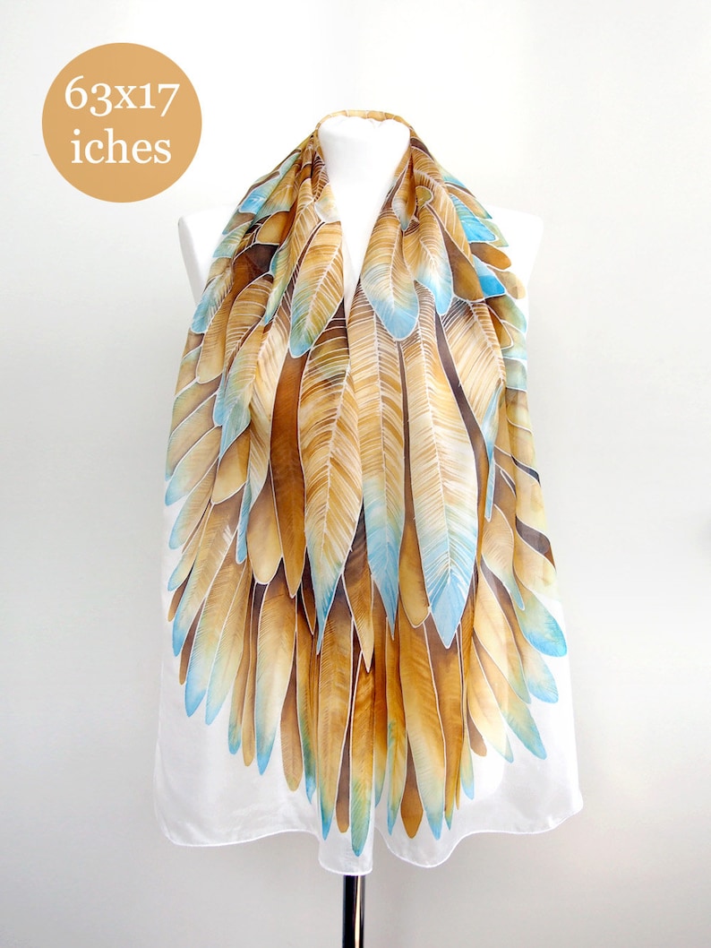 Silk scarf wings gold wings on white scarf feathers hand | Etsy