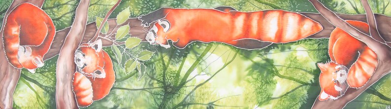 Red Panda Scarf Hand Painted Silk Scarves With Endangered - Etsy