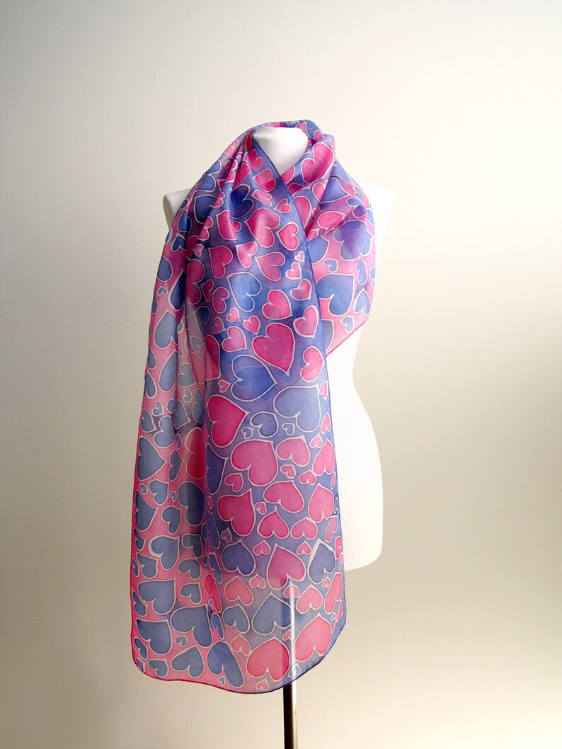 Heart Scarf Hand Painted on Silk Scarves Love Scarf Blue | Etsy