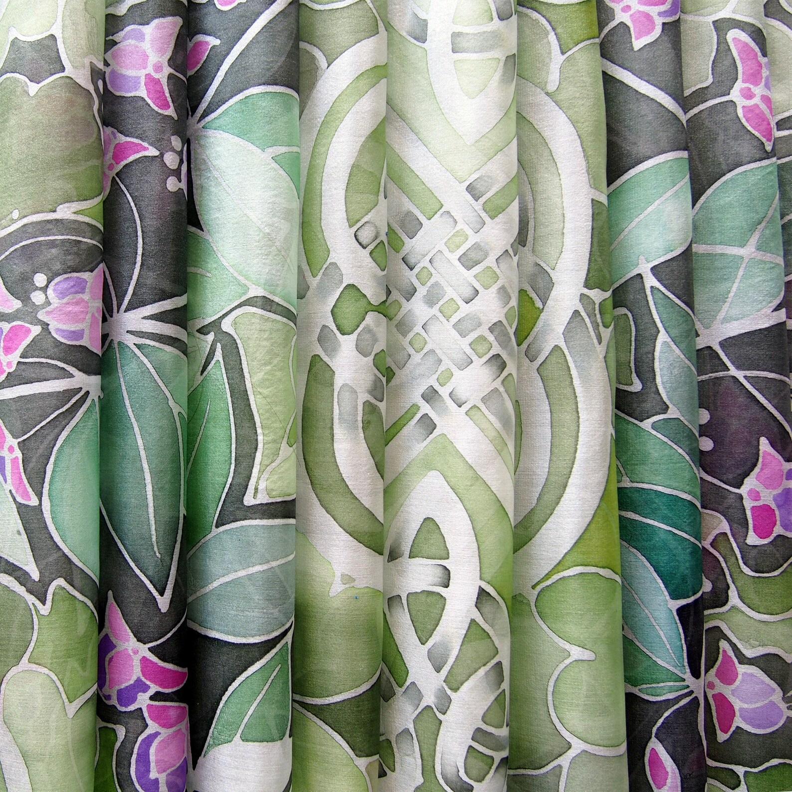 Silk Scarf Celtic Knot Hand Painted Shamrock Fuchsia Flowers - Etsy