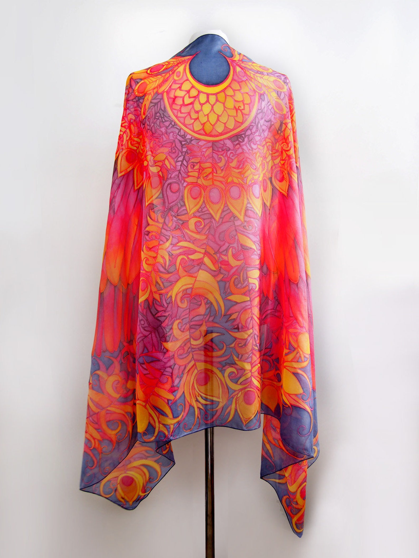 Phoenix Silk Scarf XL Festival Hand Painted Scarves With - Etsy
