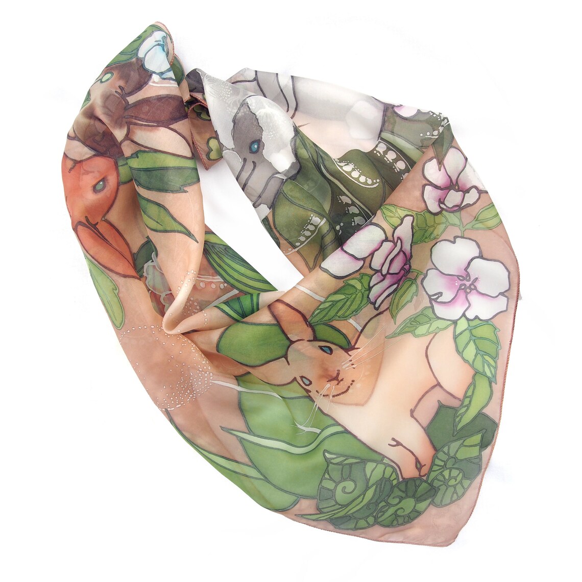 Bunny Silk Scarf Square Silk Scarves With Bunnies Rabbit | Etsy