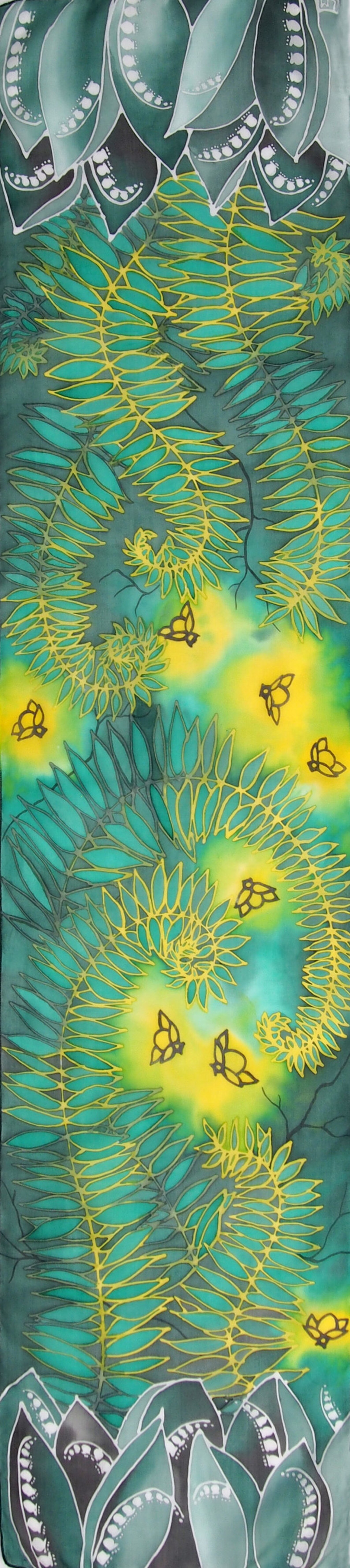 Fern Silk Scarf Firefly Insect Hand Painted on Silk Scarves. | Etsy