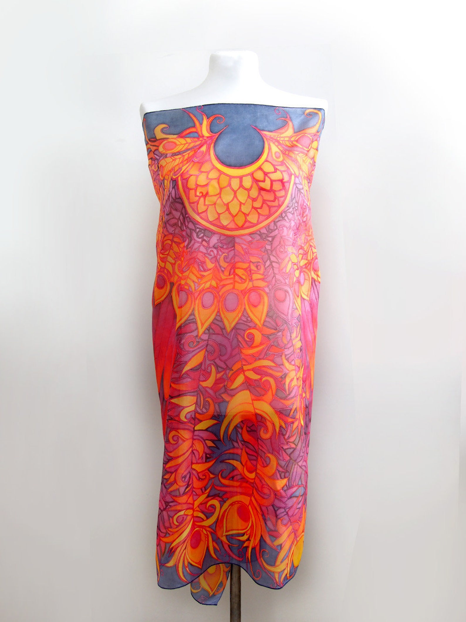 Phoenix Silk Scarf XL Festival Hand Painted Scarves With - Etsy