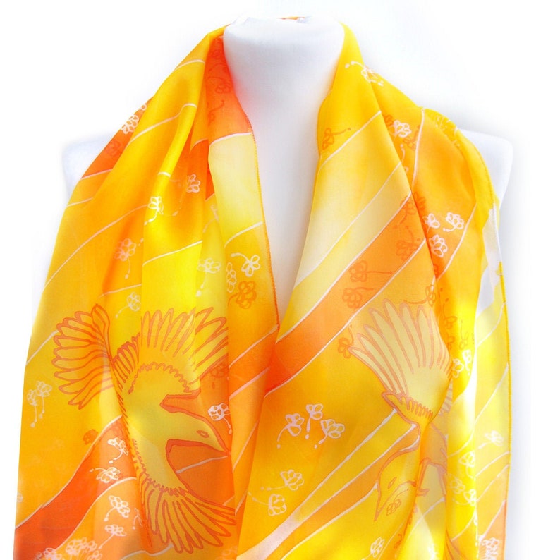 Yellow Silk Scarf Hand Painted Scarves Dandelions & Birds - Etsy