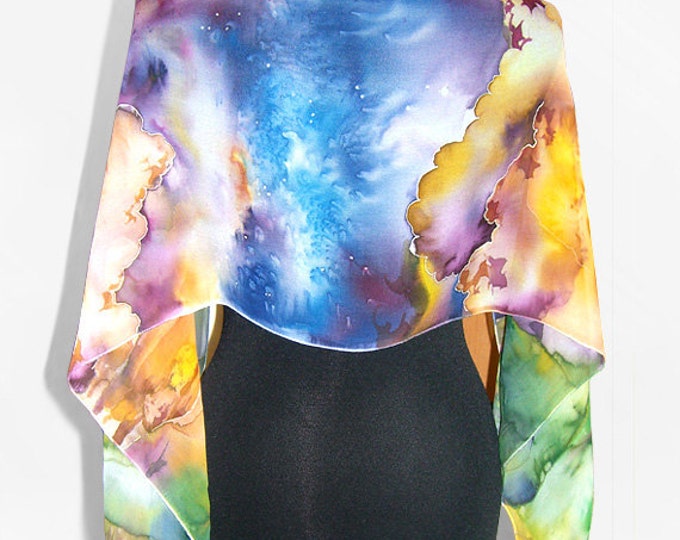 Long Silk Scarf: Sunset in Mountains. Hand Painted Scarves With Moon ...