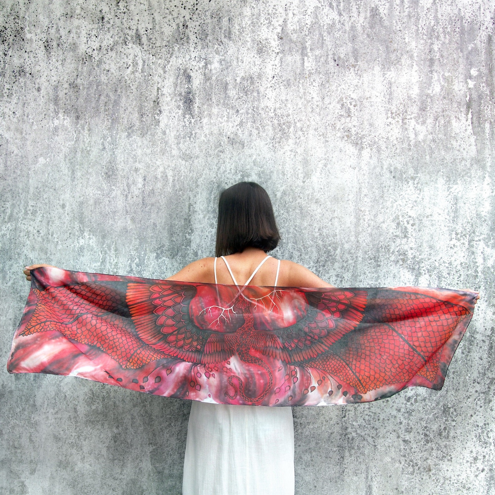 Red Dragon Silk Scarf - Hand Painted Scarves With Red & Black Dragon ...