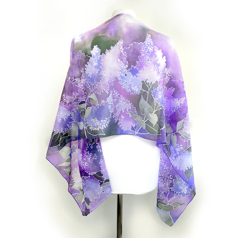 Purple Scarf Silk - LILAC Scarves, Hand Painted With Flowers in Violet ...