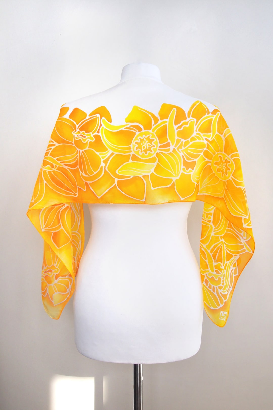 Yellow Silk Scarf With Daffodils, Hand Painted Scarves: Floral Pattern ...