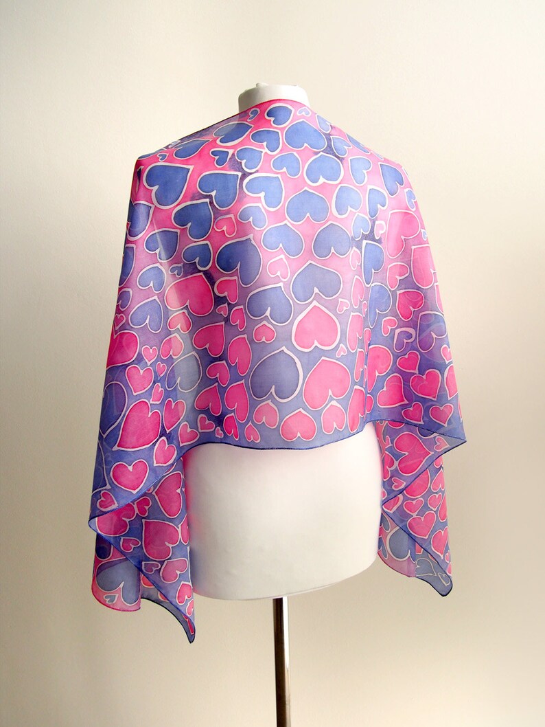 Heart Scarf Hand Painted on Silk Scarves Love Scarf Blue | Etsy