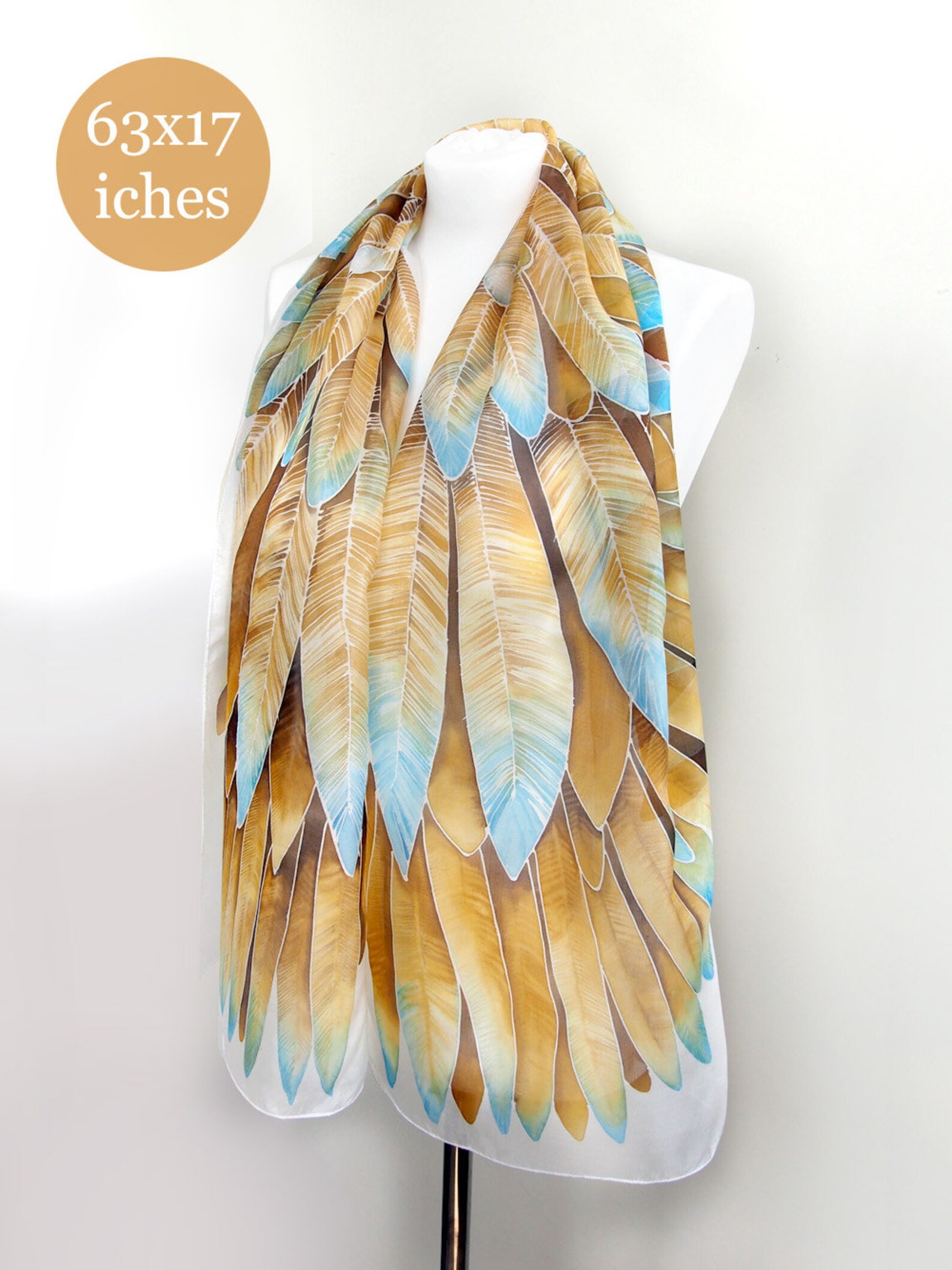 Silk Scarf Wings Gold Wings on White Scarf Feathers Hand - Etsy