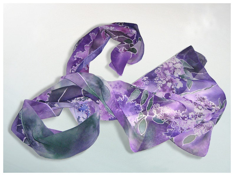 Purple Scarf Silk - LILAC Scarves, Hand Painted With Flowers in Violet ...