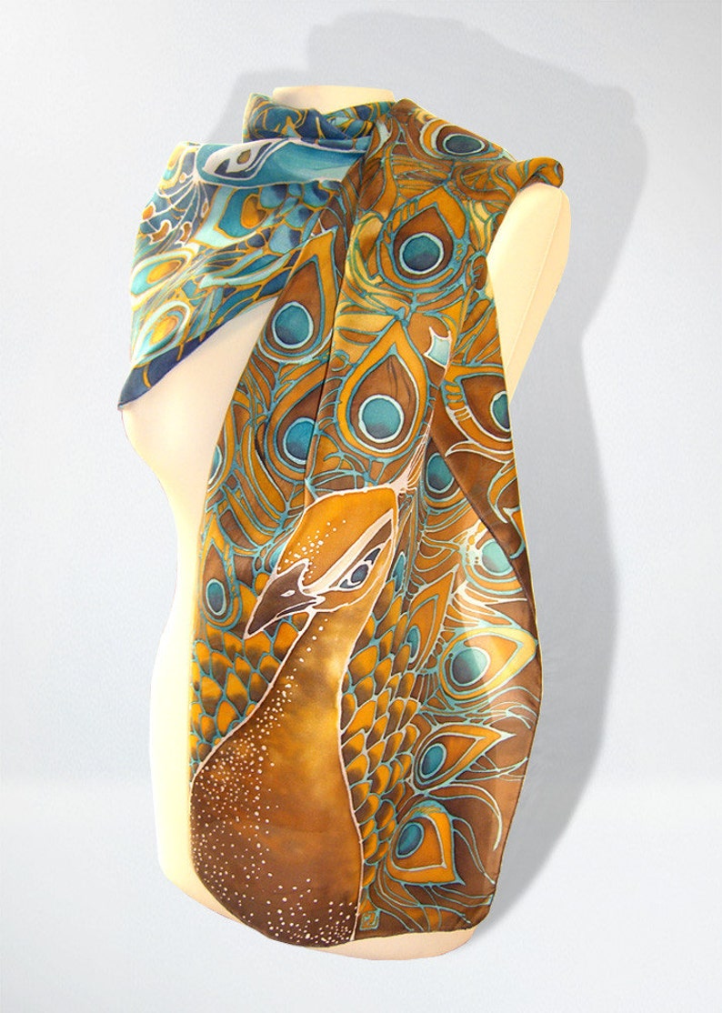 Peacock Silk Scarf Peacock Feathers Scarves Hand Painted - Etsy
