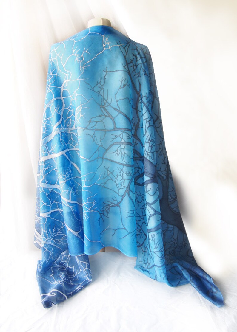 Big Blue Scarf XL Scarves Hand Painted on Silk Bathing Suit | Etsy