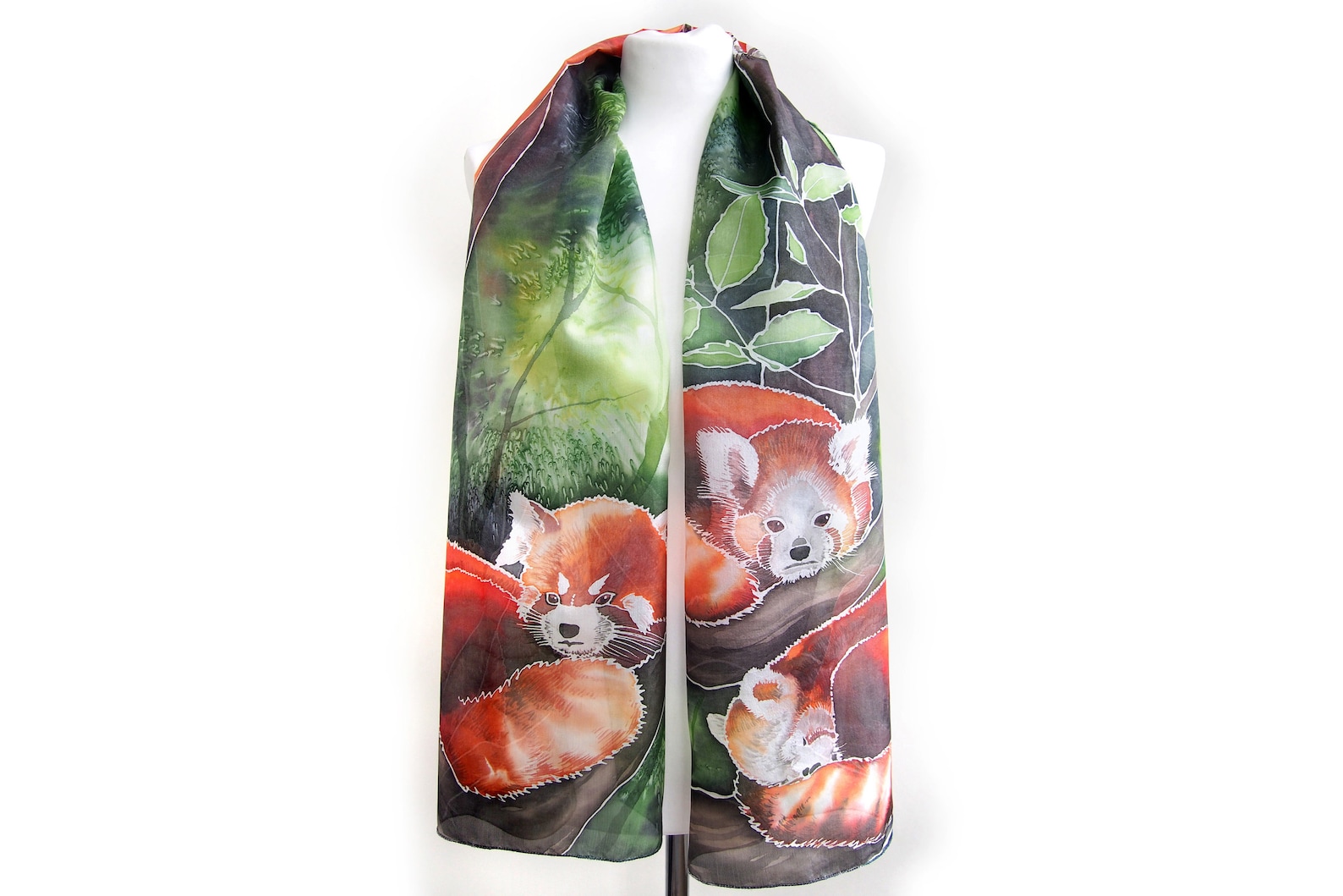Red Panda Scarf Hand Painted Silk Scarves With Endangered - Etsy