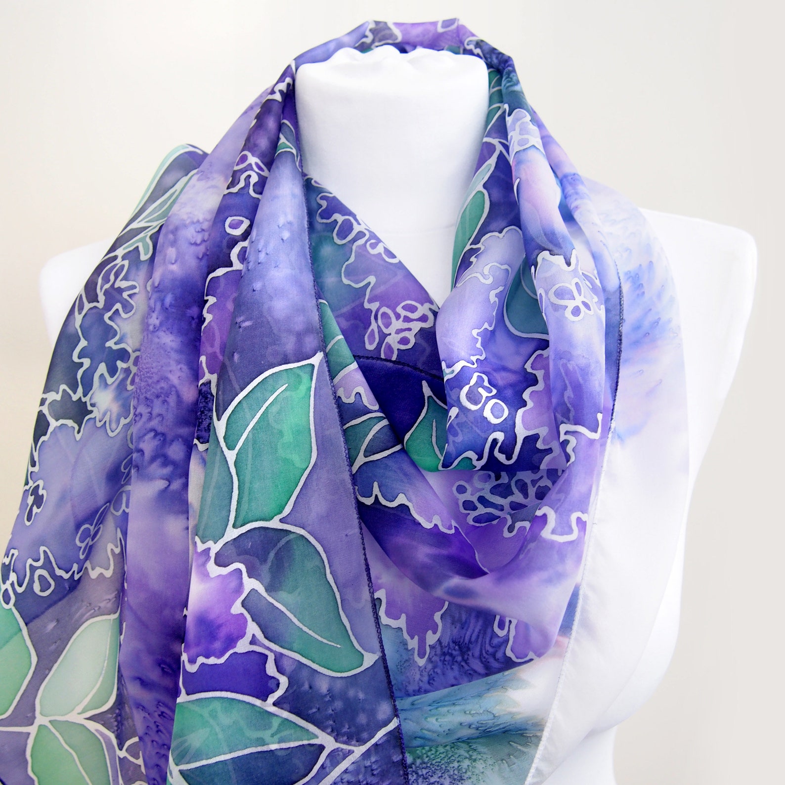 Lilac Silk Scarf Hand Painted With Cool Purple & Mint Green - Etsy