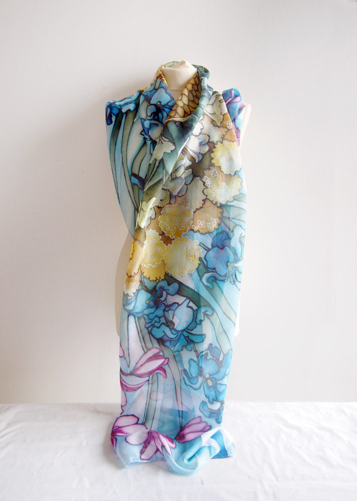 Big Silk Scarf Extra Long Scarf Handpainted Silk Scarves - Etsy