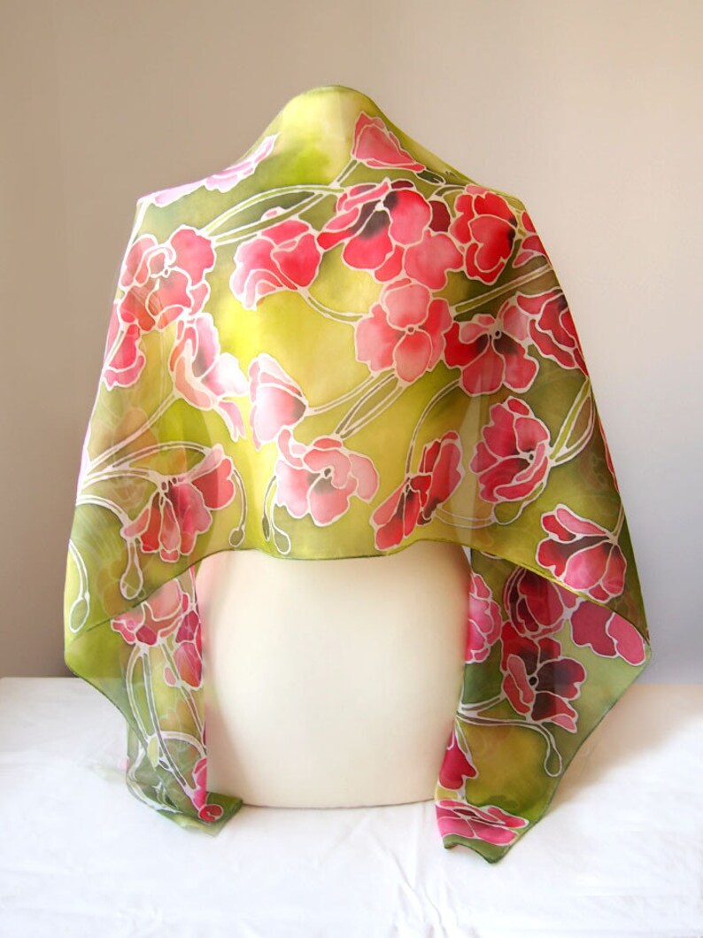 Silk Scarf Poppy Hand Painted Scarves Poppies Scarf Red - Etsy