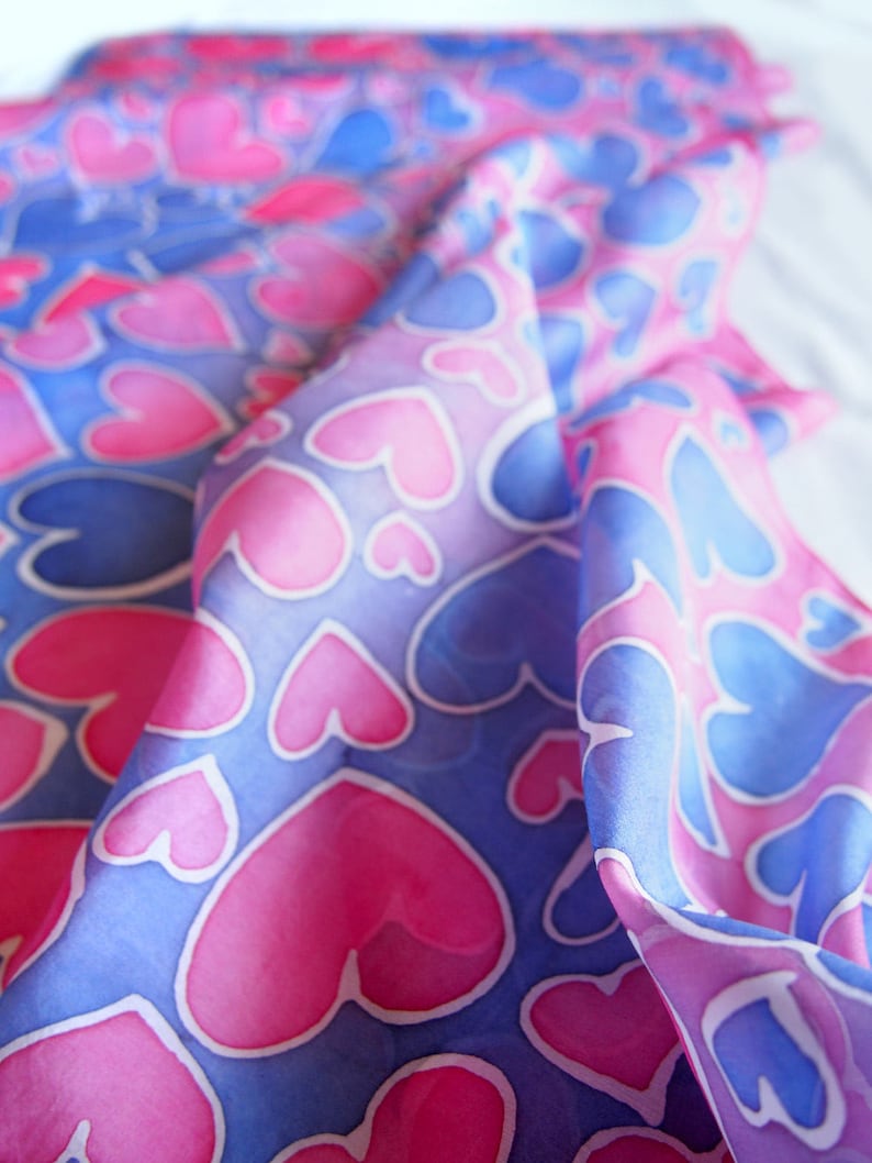 Heart Scarf Hand Painted on Silk Scarves Love Scarf Blue | Etsy