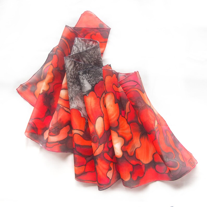 Red Poppies Silk Scarf Hand Painted Scarves Vivid Red Poppy | Etsy