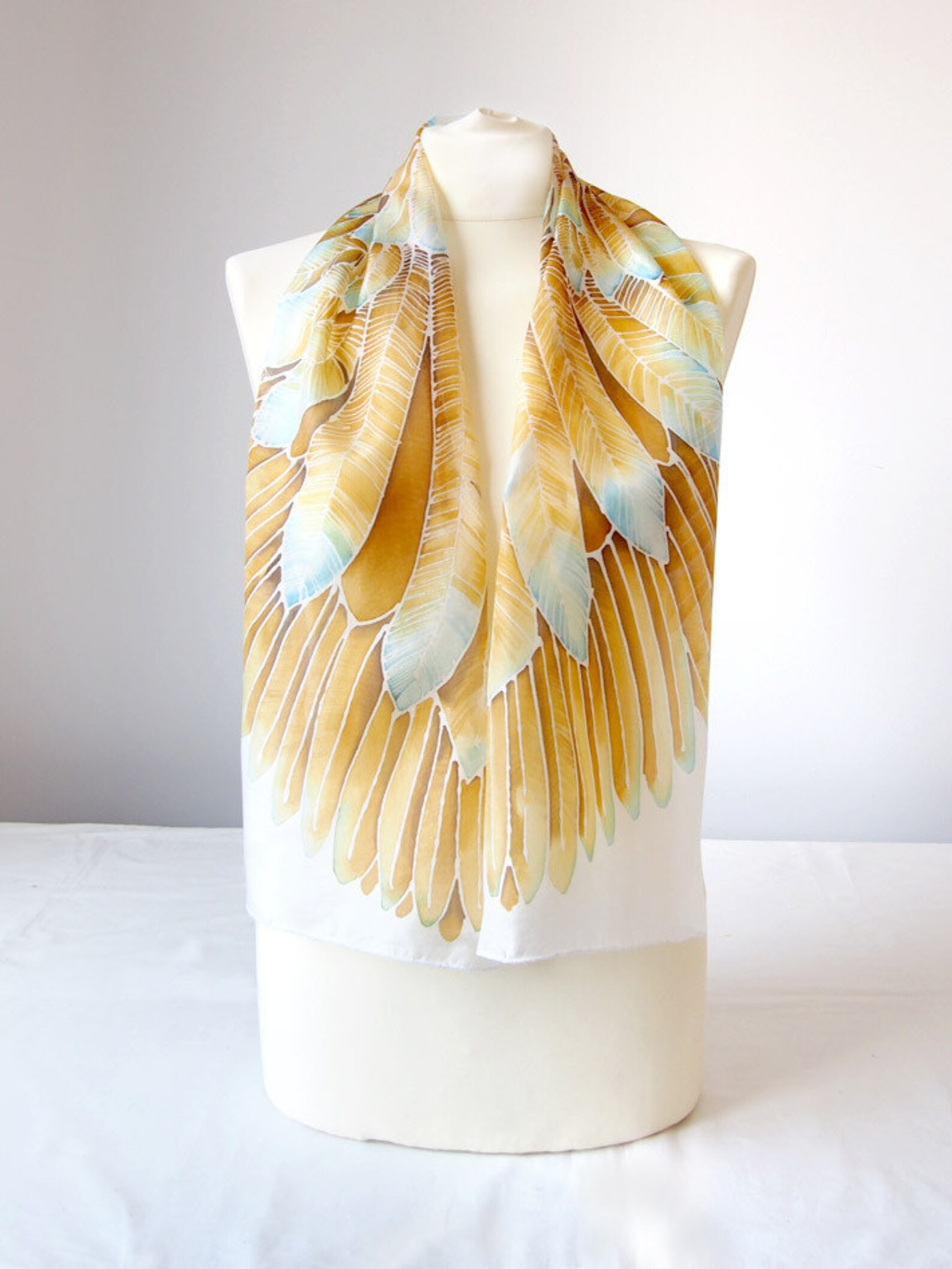 Silk Scarf Wings Gold Wings on White Scarf Feathers Hand - Etsy