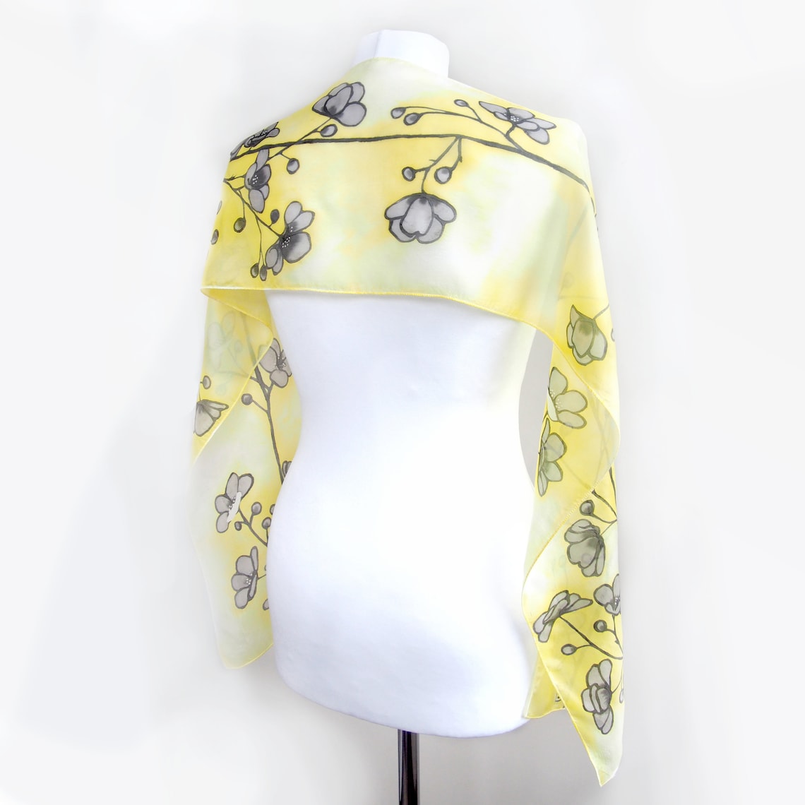 Yellow Silk Scarf With Anemone Flowers Sunny Yellow Scarves - Etsy