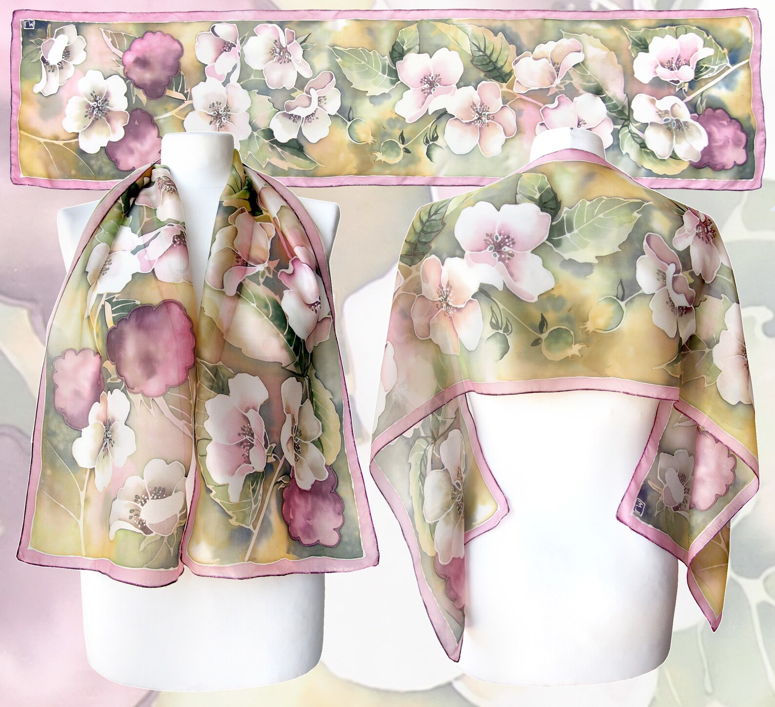 Watercolor Silk Scarf Raspberry Silk Scarves Hand Painted - Etsy