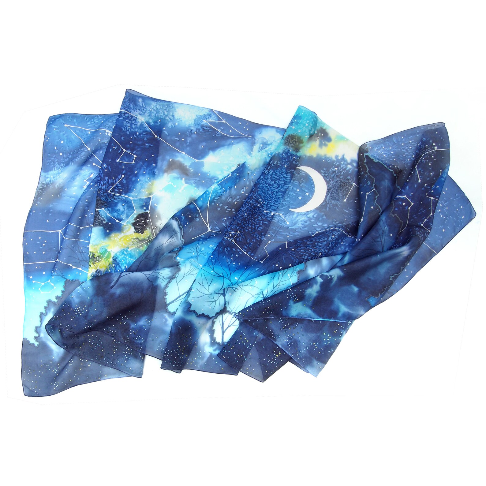 Stars Silk Scarf - Big Silk Wrap - Night Sky Pareo - Zodiac Signs ...