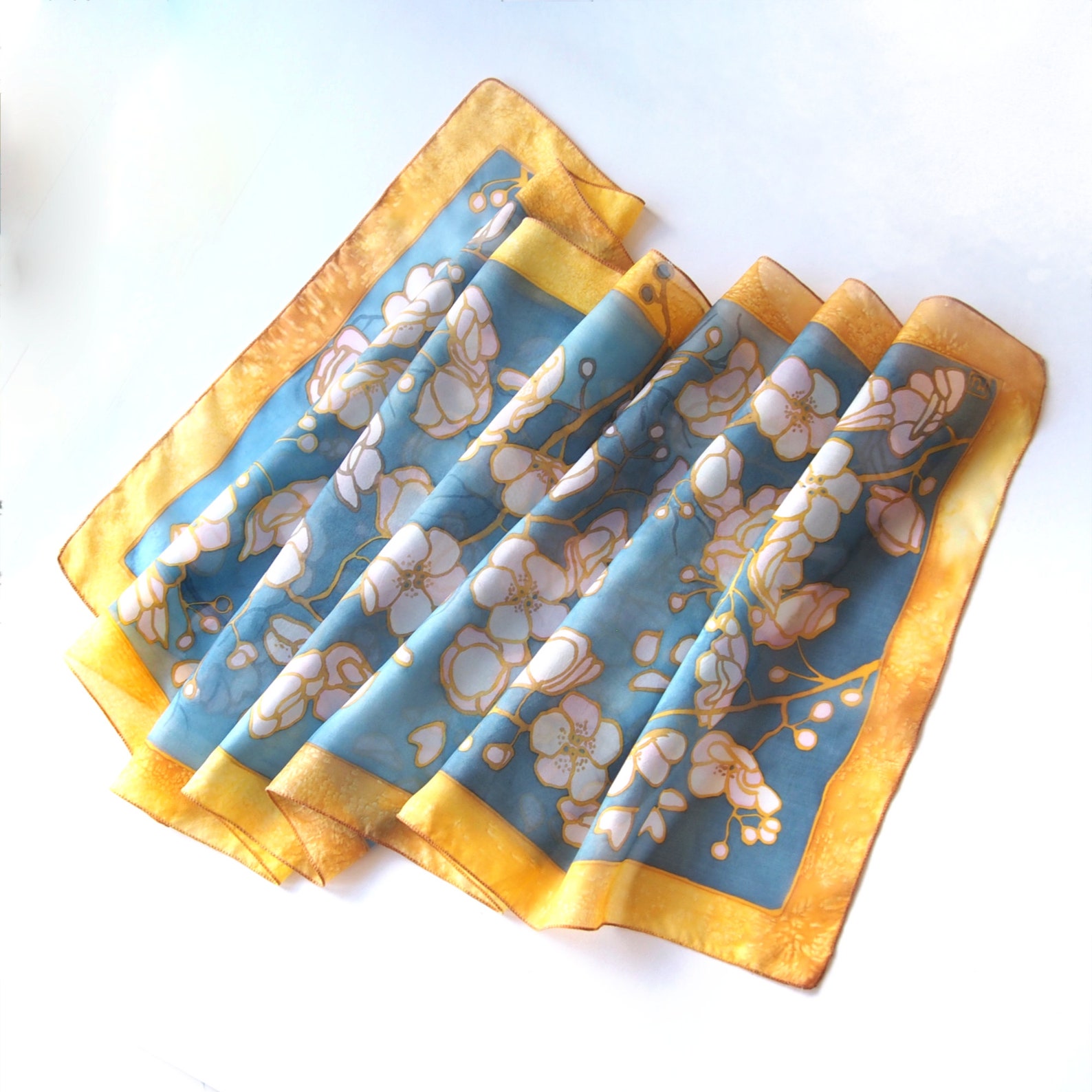 Gold Sakura Scarf Hand Painted Silk Scarves With Yellow - Etsy