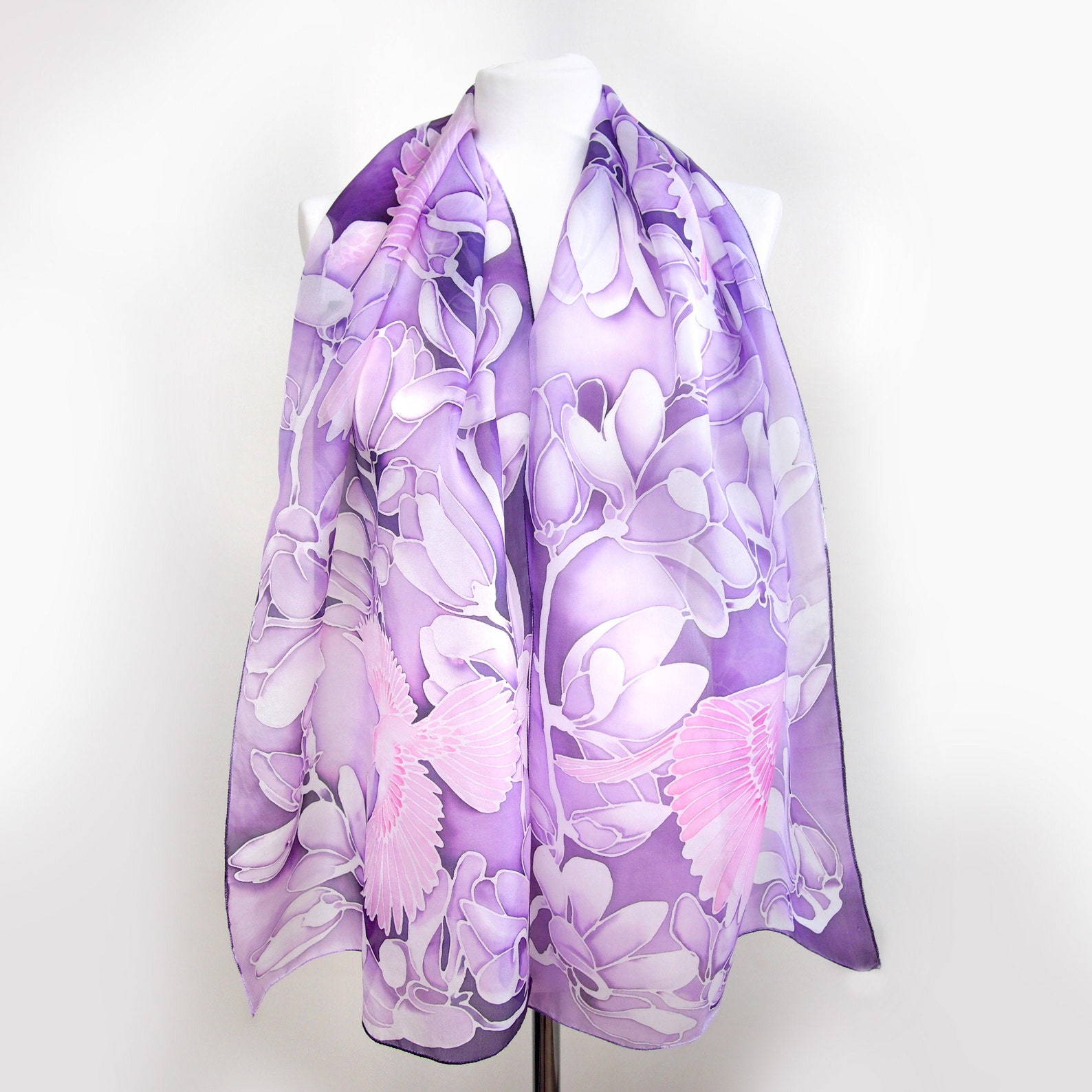 Purple Silk Scarf Long Violet Scarves Hand Painted on Silk - Etsy