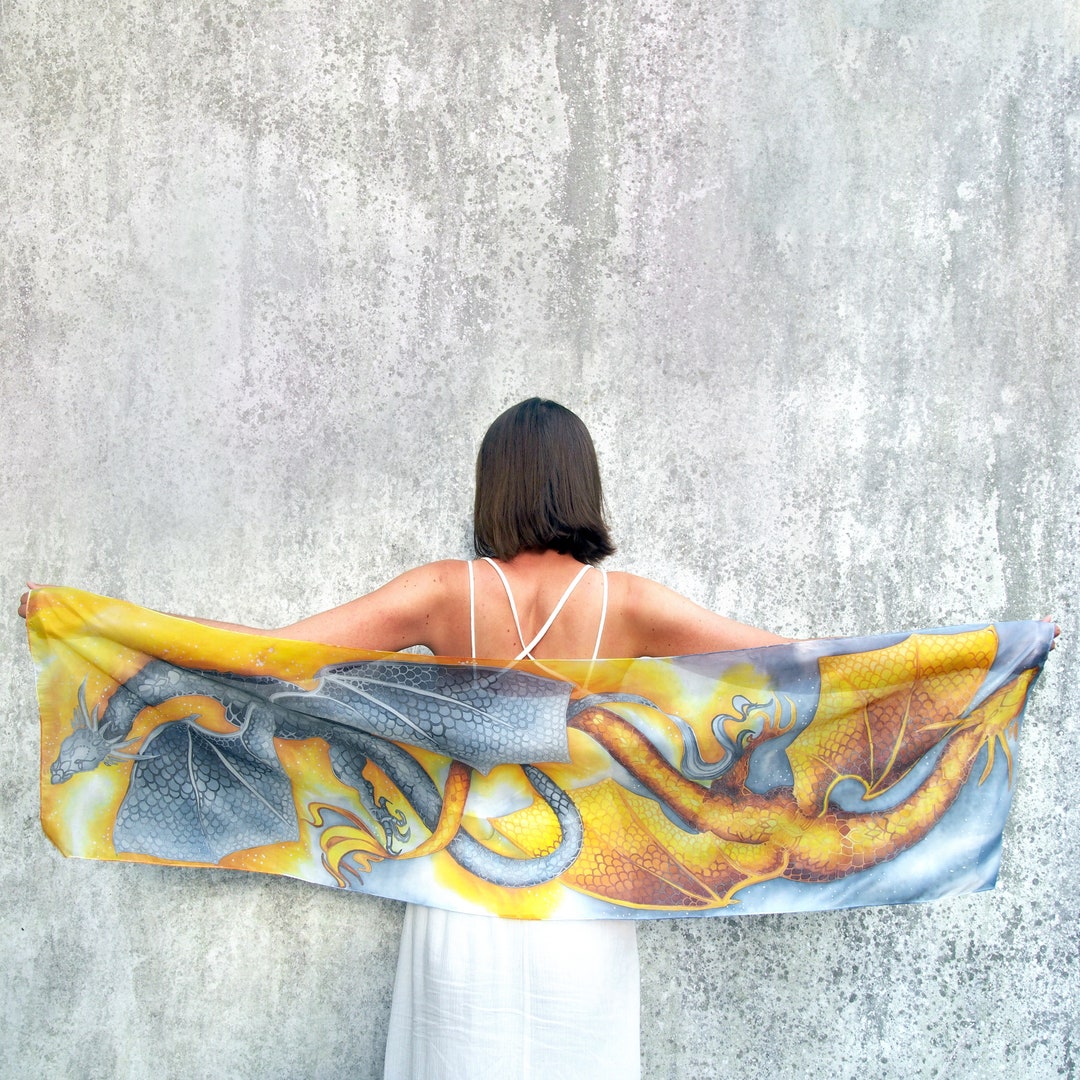 Dragon Silk Scarf for Festivals, Hand Painted Scarves With Fantasy ...