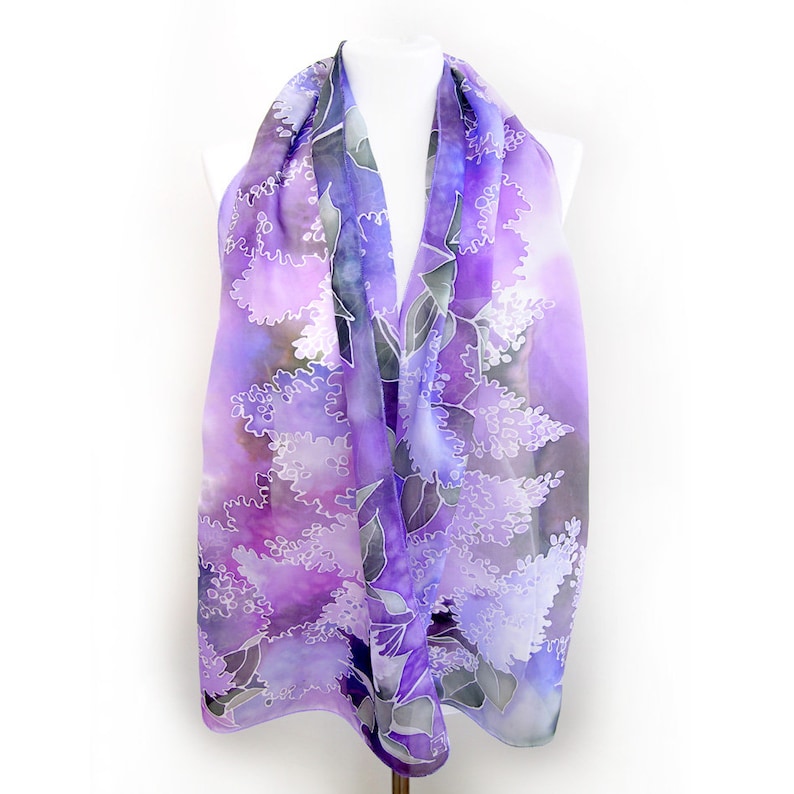 Purple Scarf Silk - LILAC Scarves, Hand Painted With Flowers in Violet ...