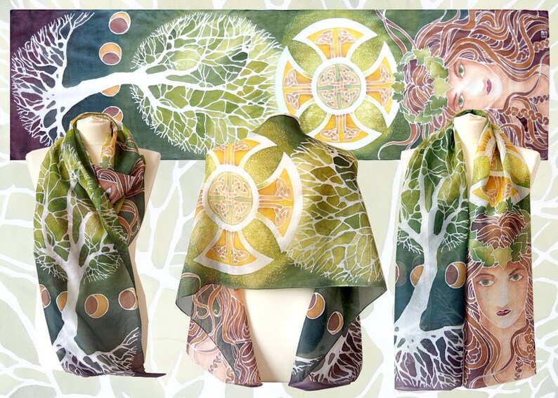 Silk Scarf Celtic Tree of Life Scarf Hand Painted Long - Etsy