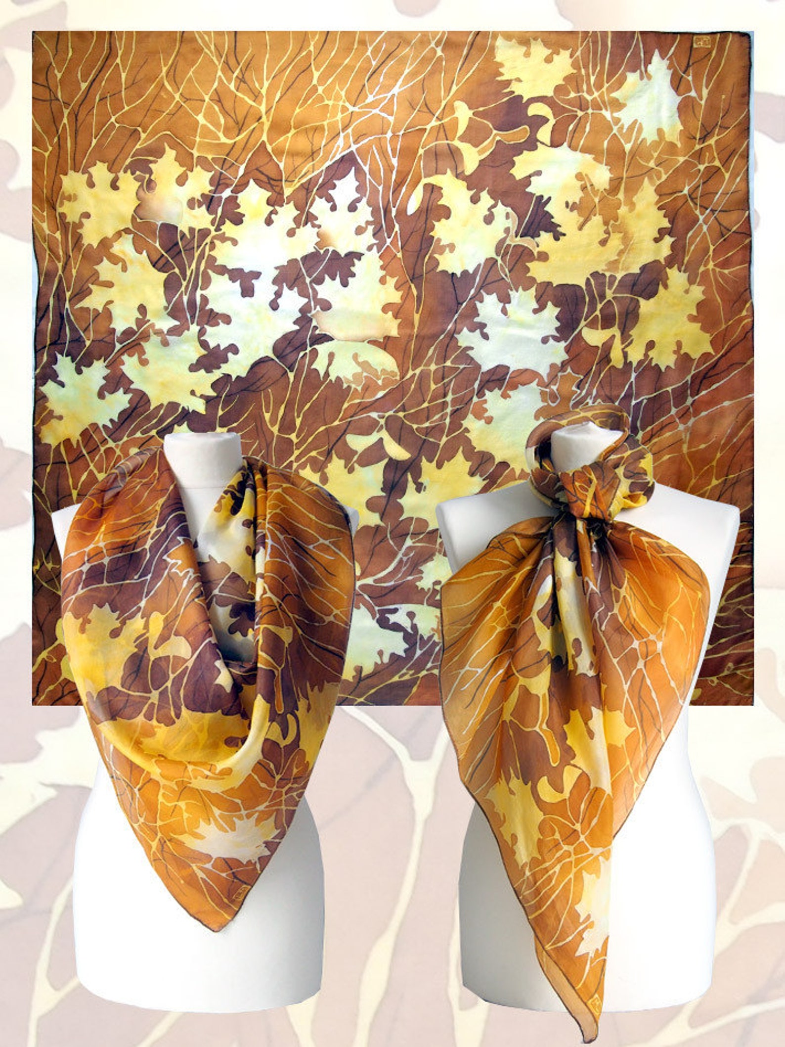 Big Scarf AUTUMN LEAVES Square Scarves Hand Painted in - Etsy Canada