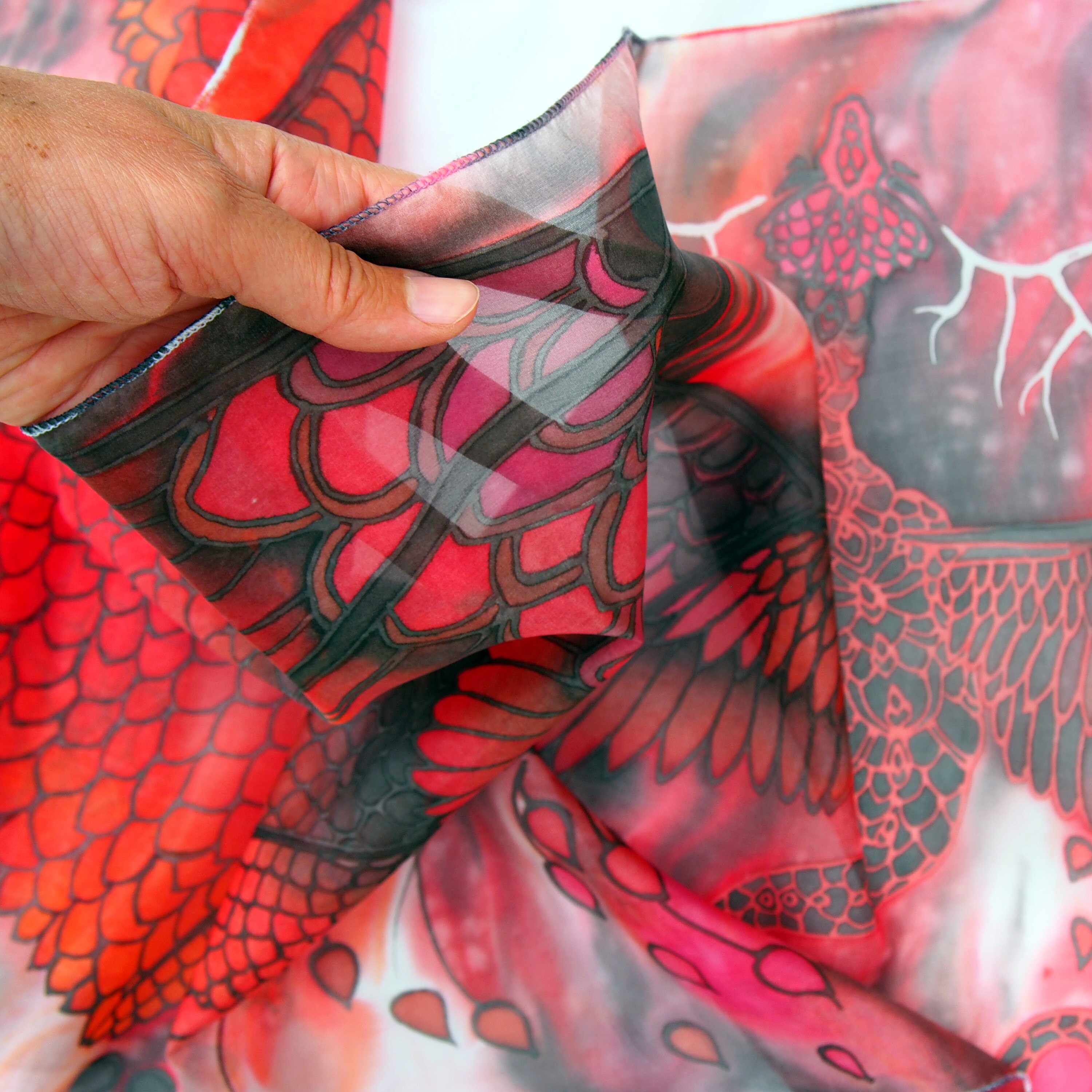 Red Dragon Silk Scarf - Hand Painted Scarves With Red & Black Dragon ...