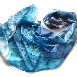 Big Blue Scarf, XL Scarves Hand Painted on Silk, Bathing Suit Wrap ...