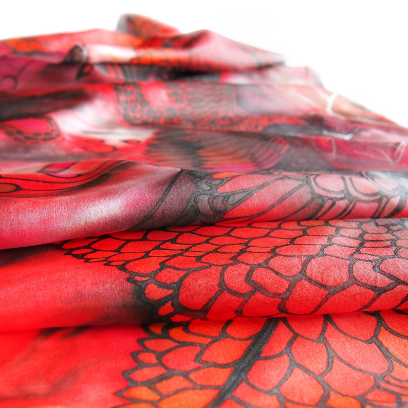 Red Dragon Silk Scarf - Hand Painted Scarves With Red & Black Dragon ...