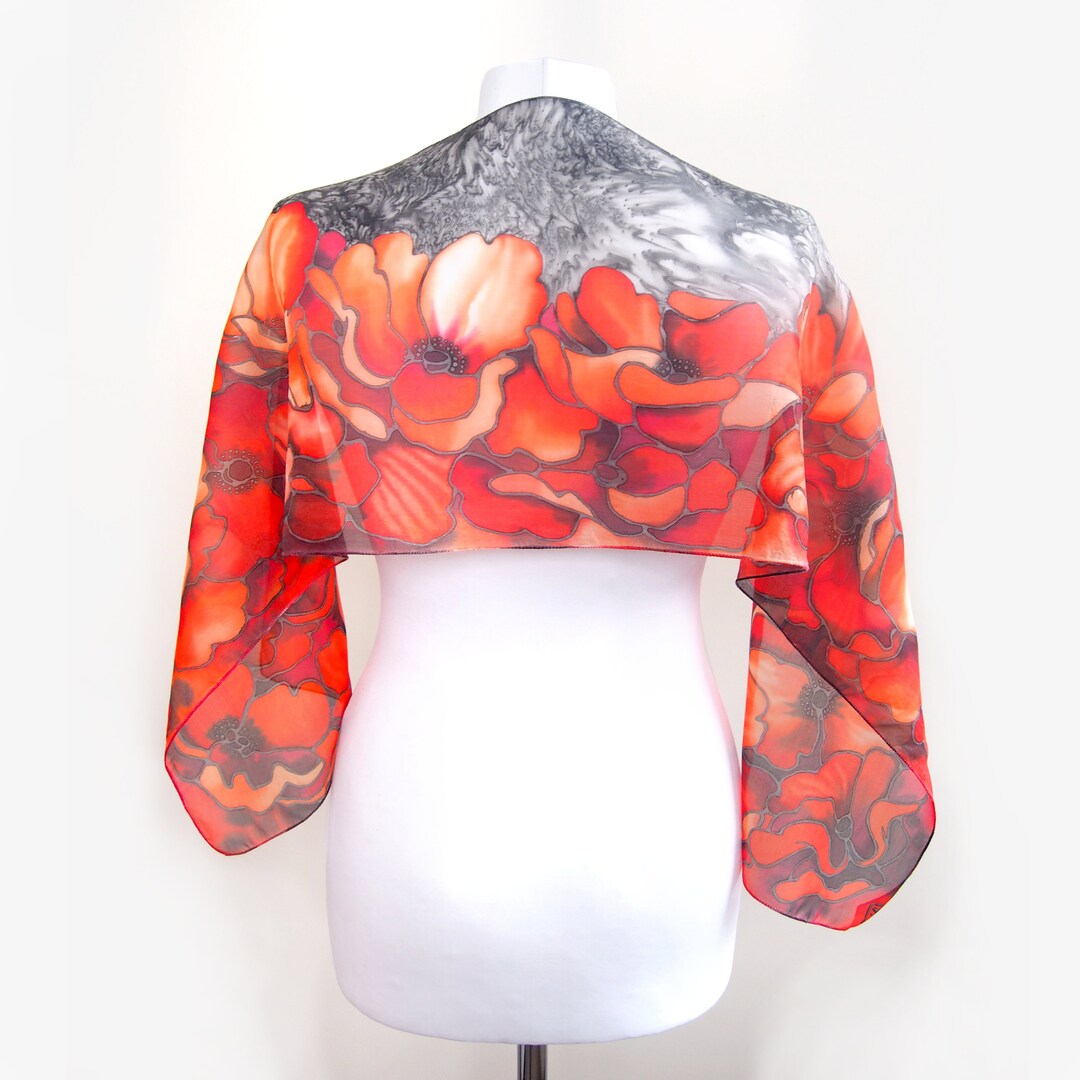 Red Poppies Silk Scarf Hand Painted Scarves Vivid Red Poppy - Etsy