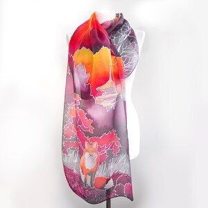 Silk Scarf Fox, Hand Painted Scarves, Red Scarf, Japanese Garden Shawl ...