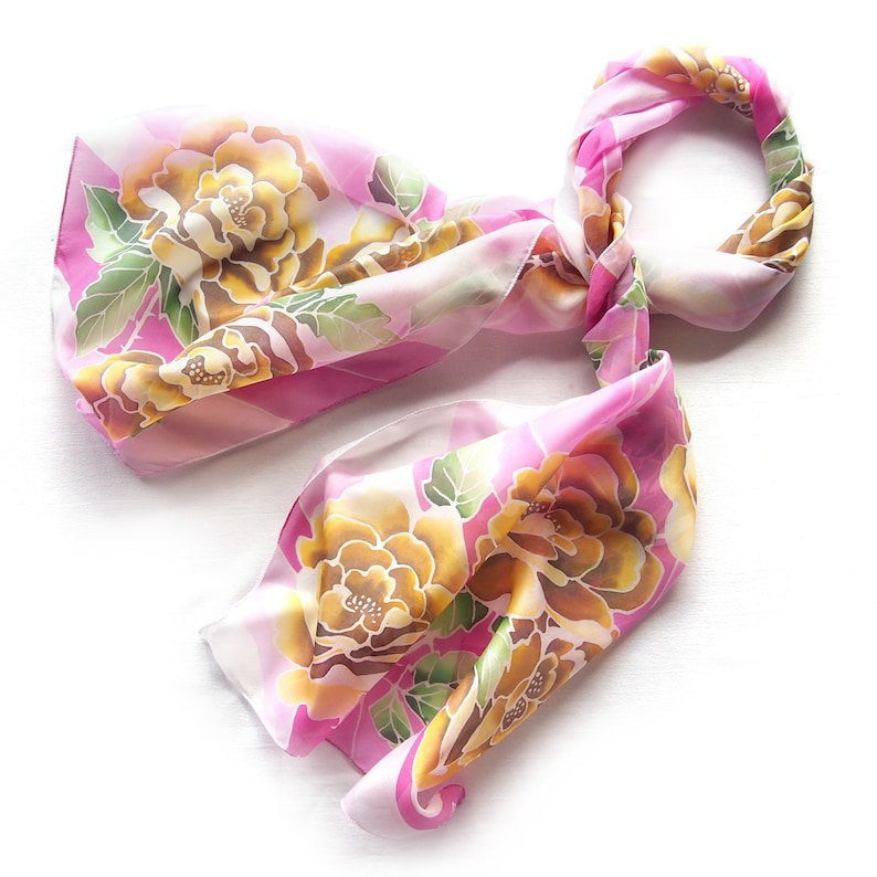 Romantic Rose Scarf Hand Painted on Lightweight Silk in Gold - Etsy