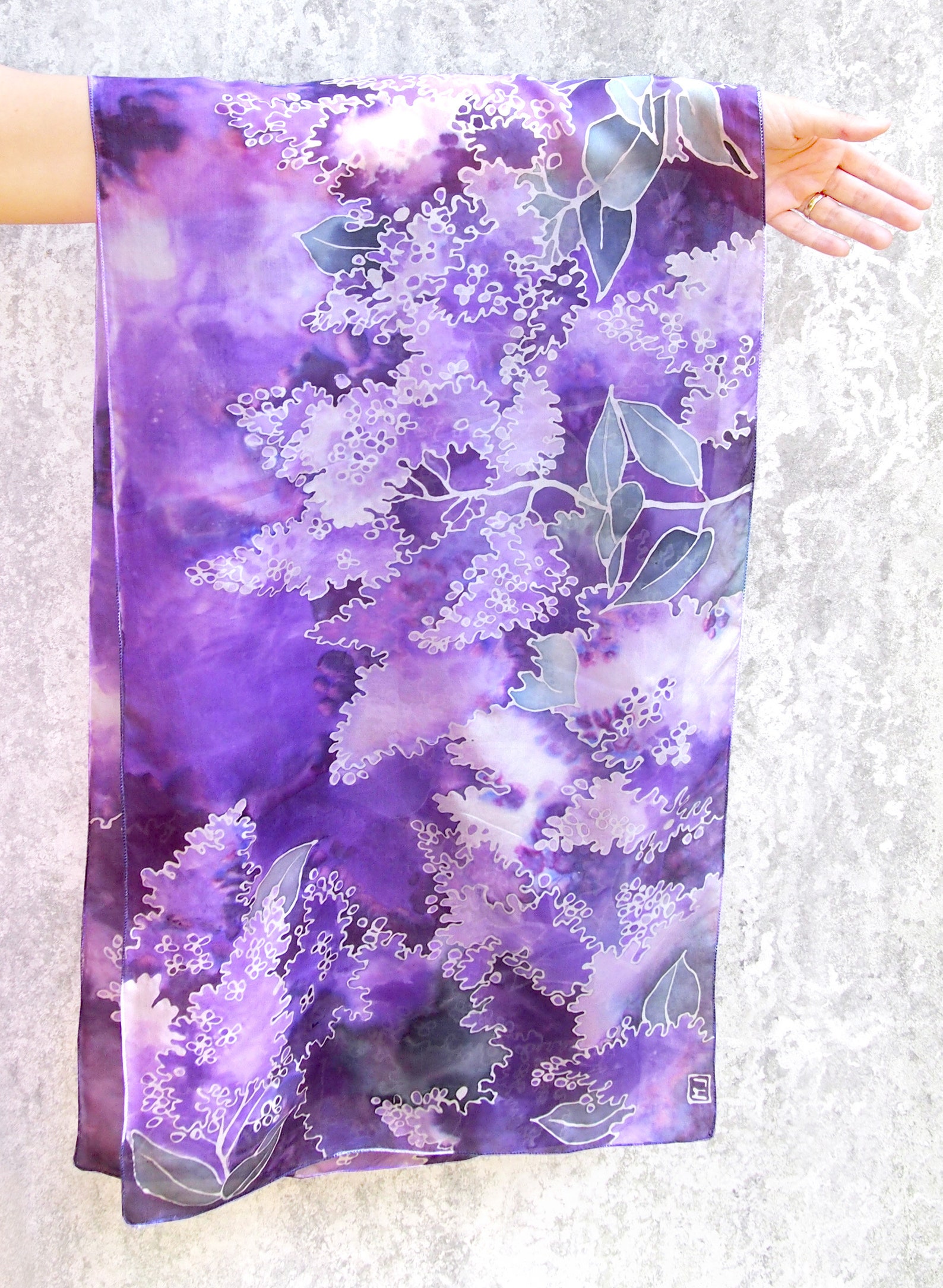 Purple scarf silk LILAC scarves hand painted with flowers | Etsy