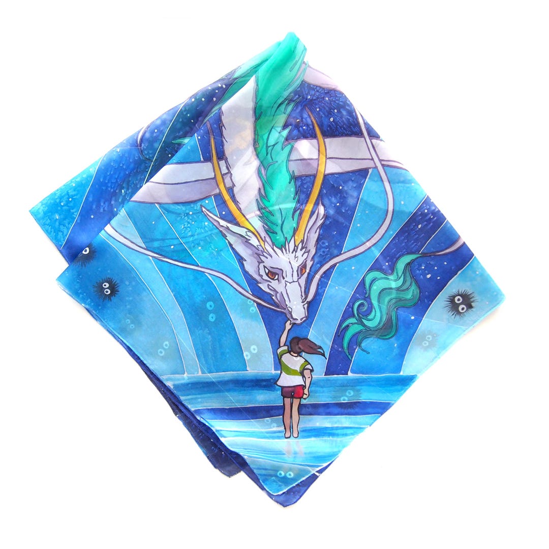 Spirited Away Silk Scarf, Haku & Chichiro Hand Painted Silk Scarves ...