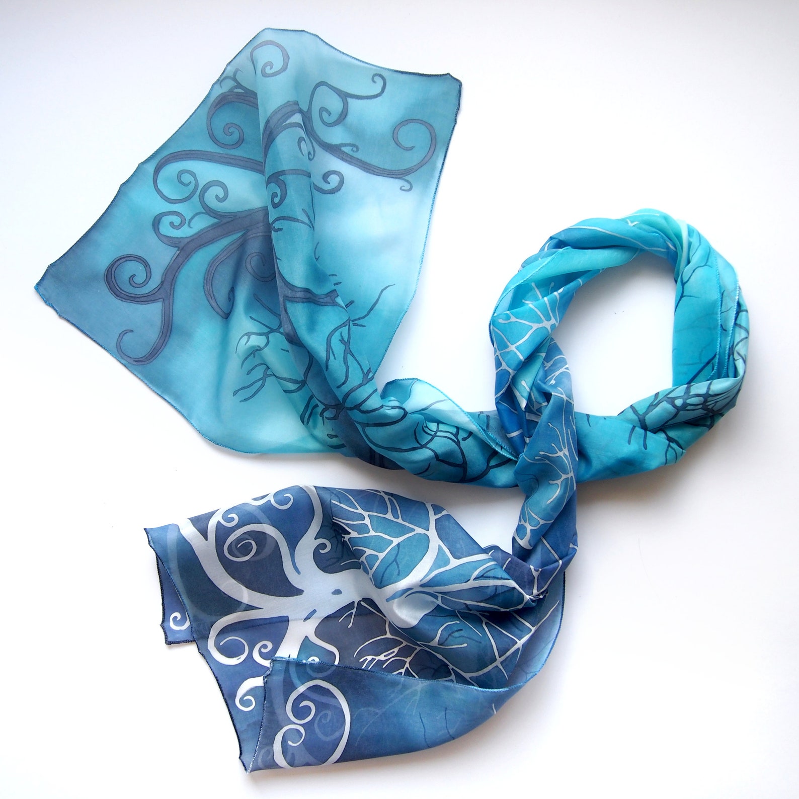 Long Silk Scarf ' Trees in Blue ' Hand Painted Scarves - Etsy
