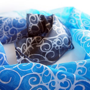Ice Scarf - Silk Scarf FROST - Hand Painted Silk Scarves - Blue Silk ...