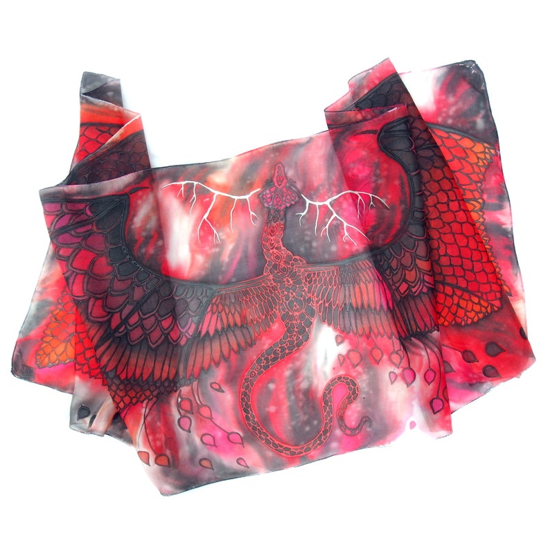 Red Dragon Silk Scarf - Hand Painted Scarves With Red & Black Dragon ...