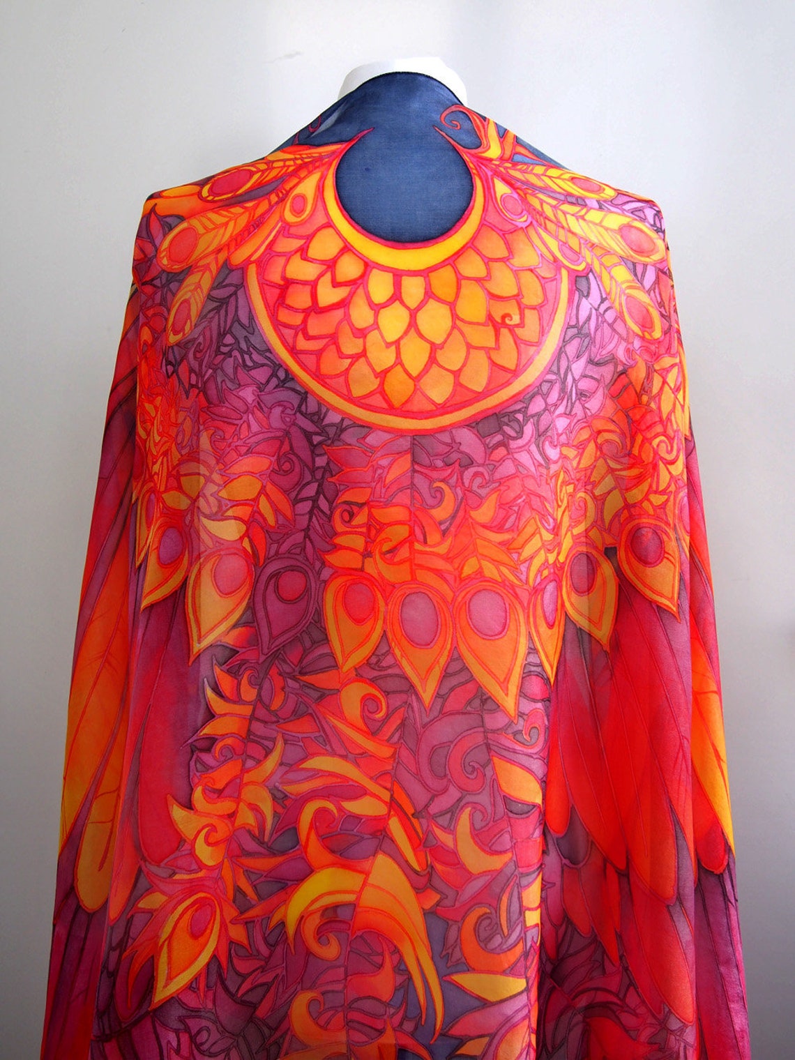 Phoenix Silk Scarf XL Festival Hand Painted Scarves With - Etsy
