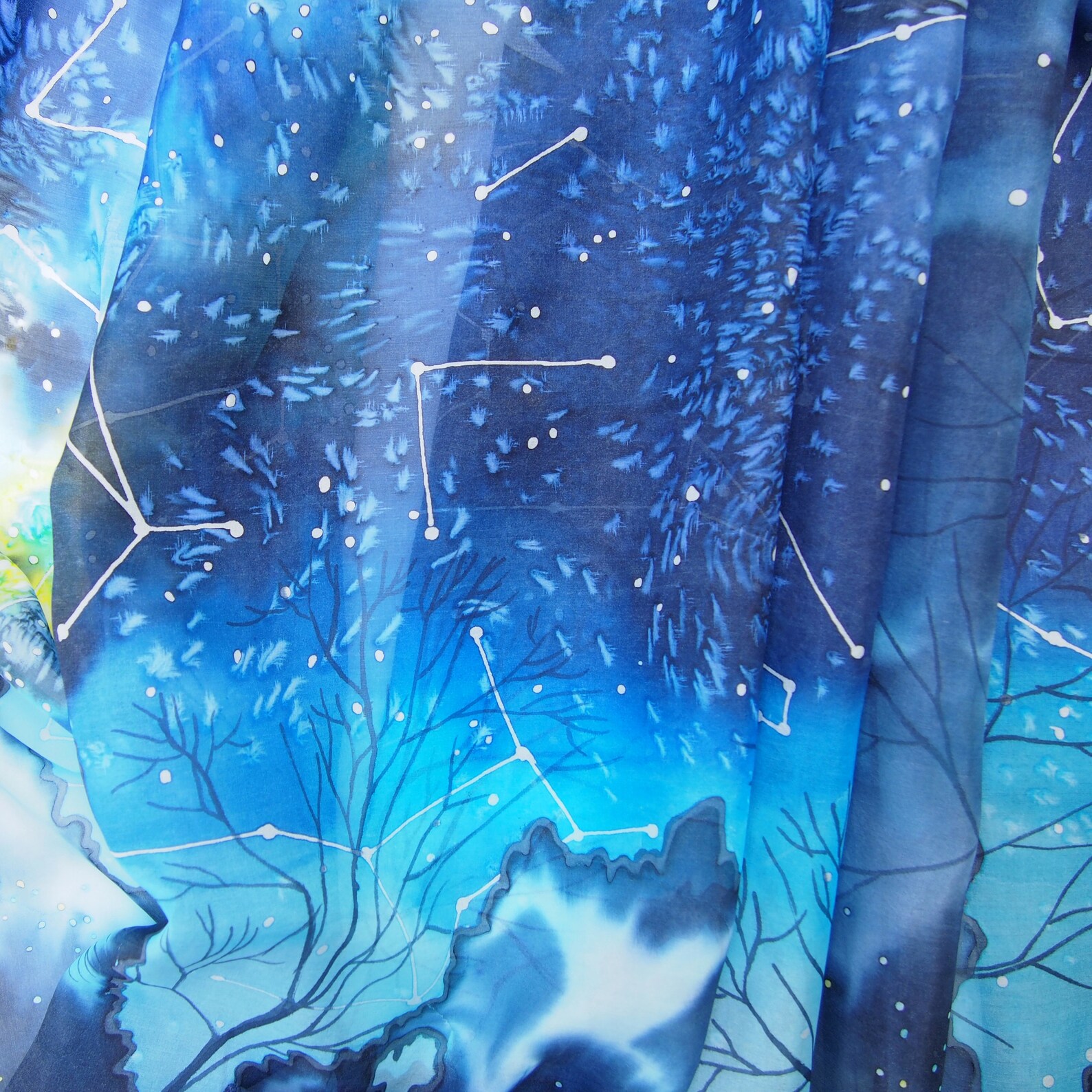Stars Silk Scarf - Big Silk Wrap - Night Sky Pareo - Zodiac Signs ...