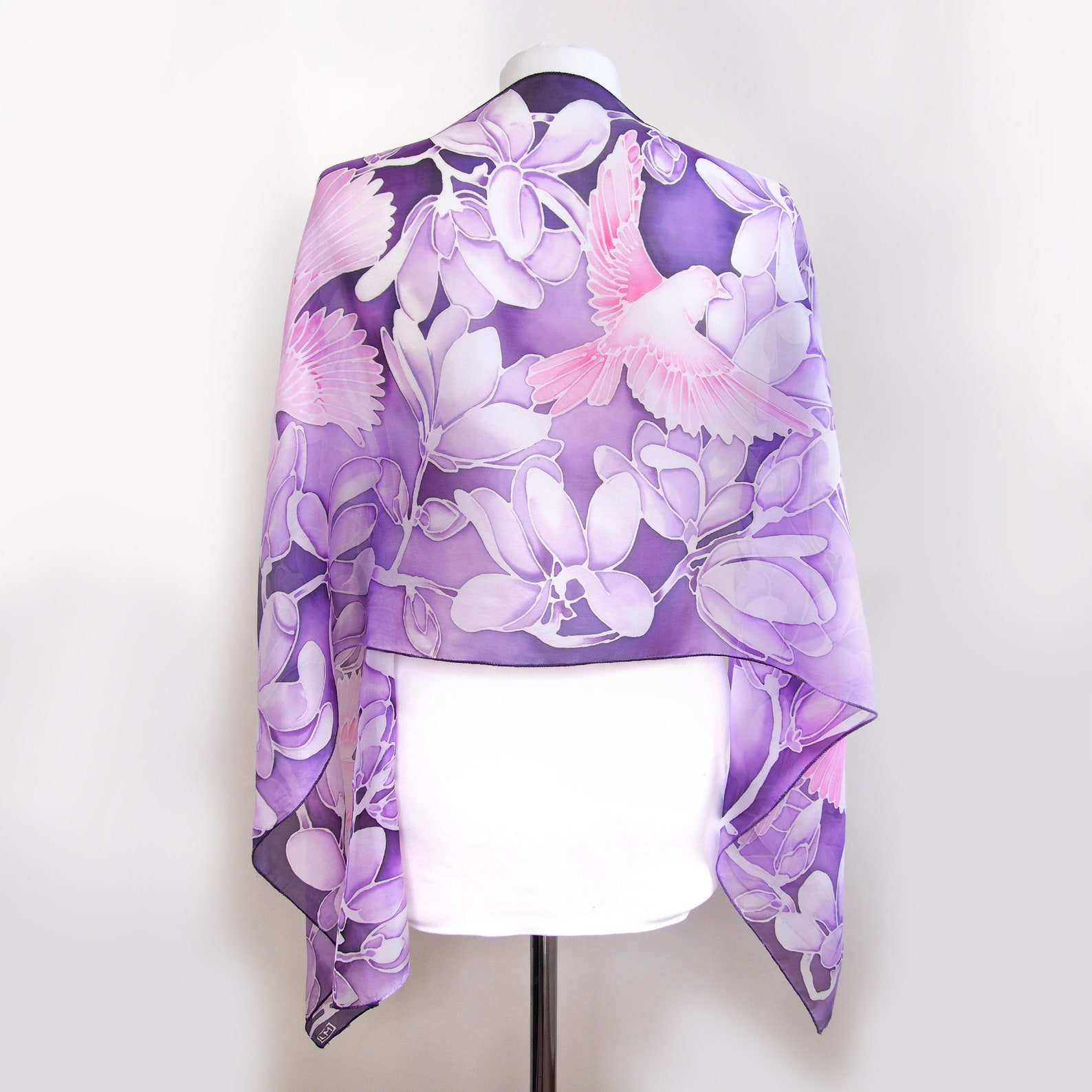 Purple Silk Scarf Long Violet Scarves Hand Painted on Silk | Etsy