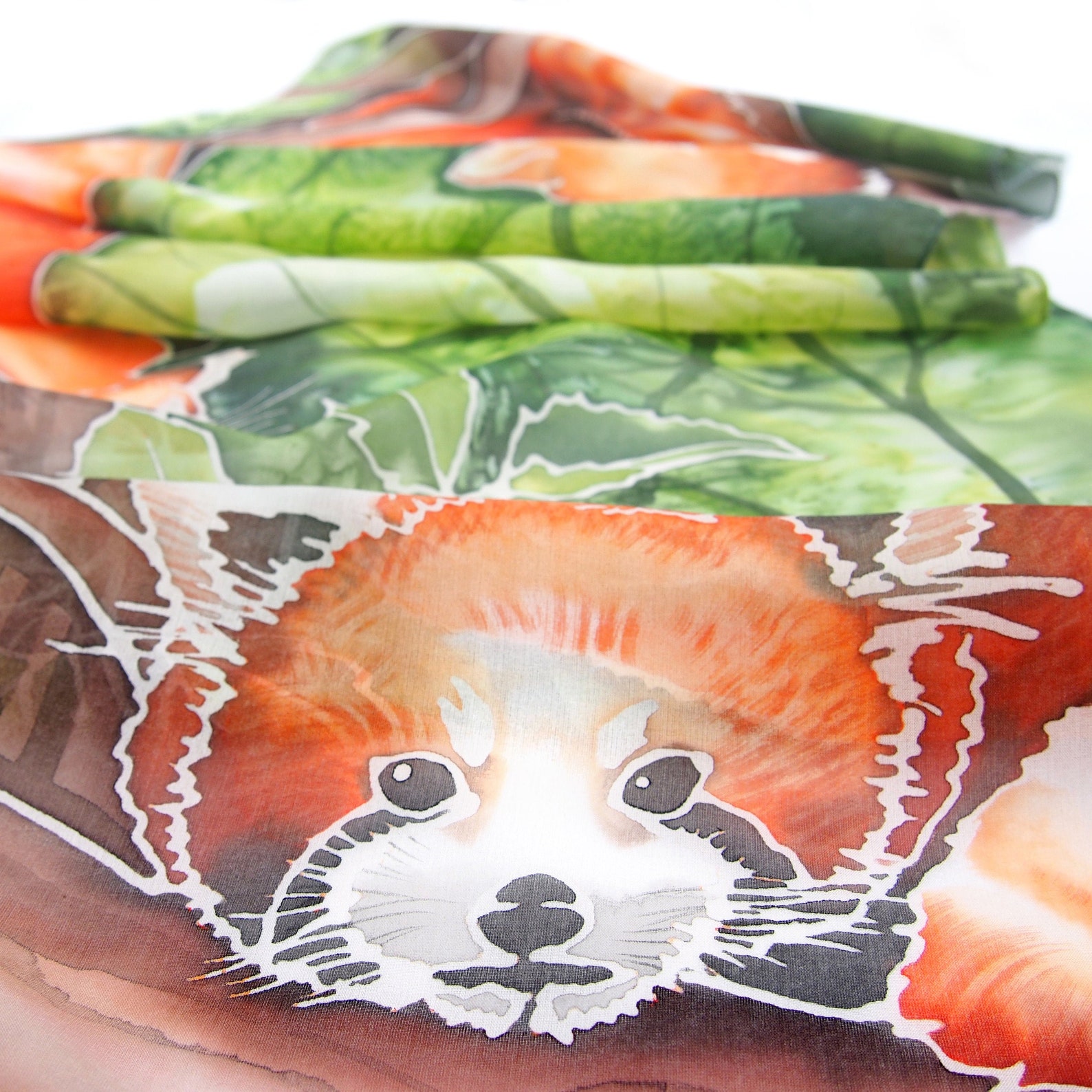 Red Panda Scarf Hand Painted Silk Scarves With Endangered - Etsy